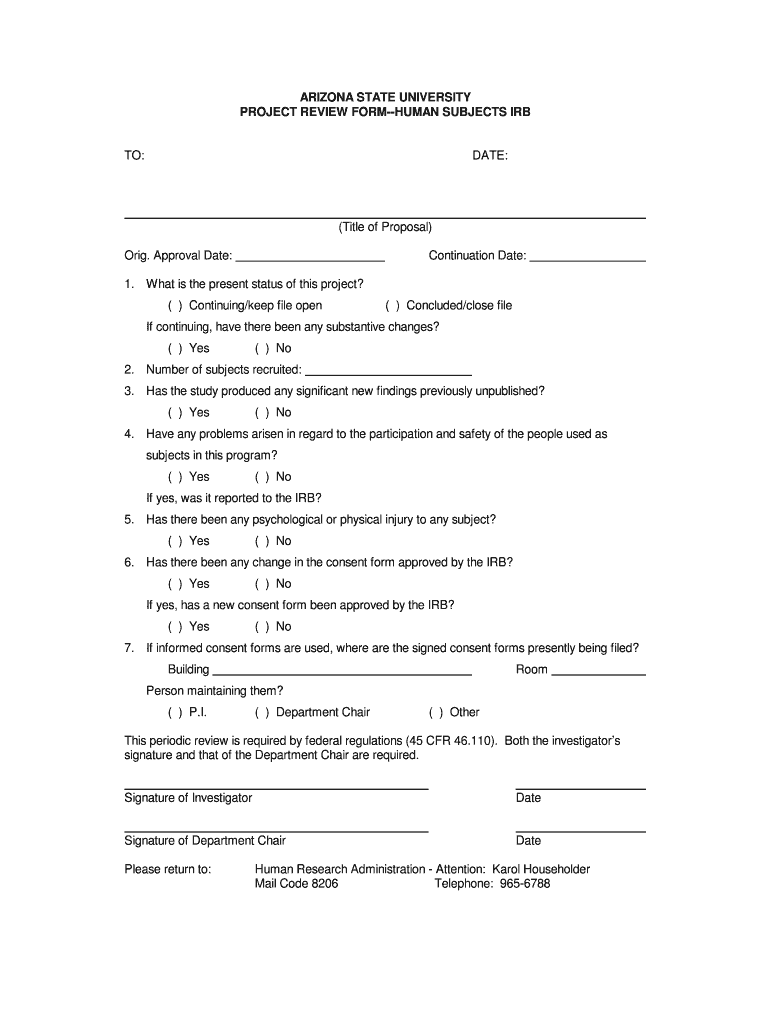 Fillable Online Human Subjects IRB Project Review Form Fax Email Print ...