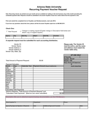 Fillable Online asu Arizona State University Recurring Payment Voucher ...