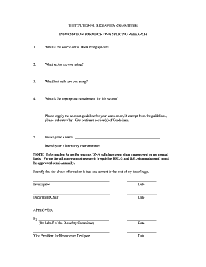 Fillable Online asu INSTITUTIONAL BIOSAFETY COMMITTEE INFORMATION FORM ...