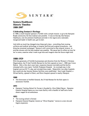 Fillable Online Sentara Healthcare Historic Timeline 1888-2007 ...