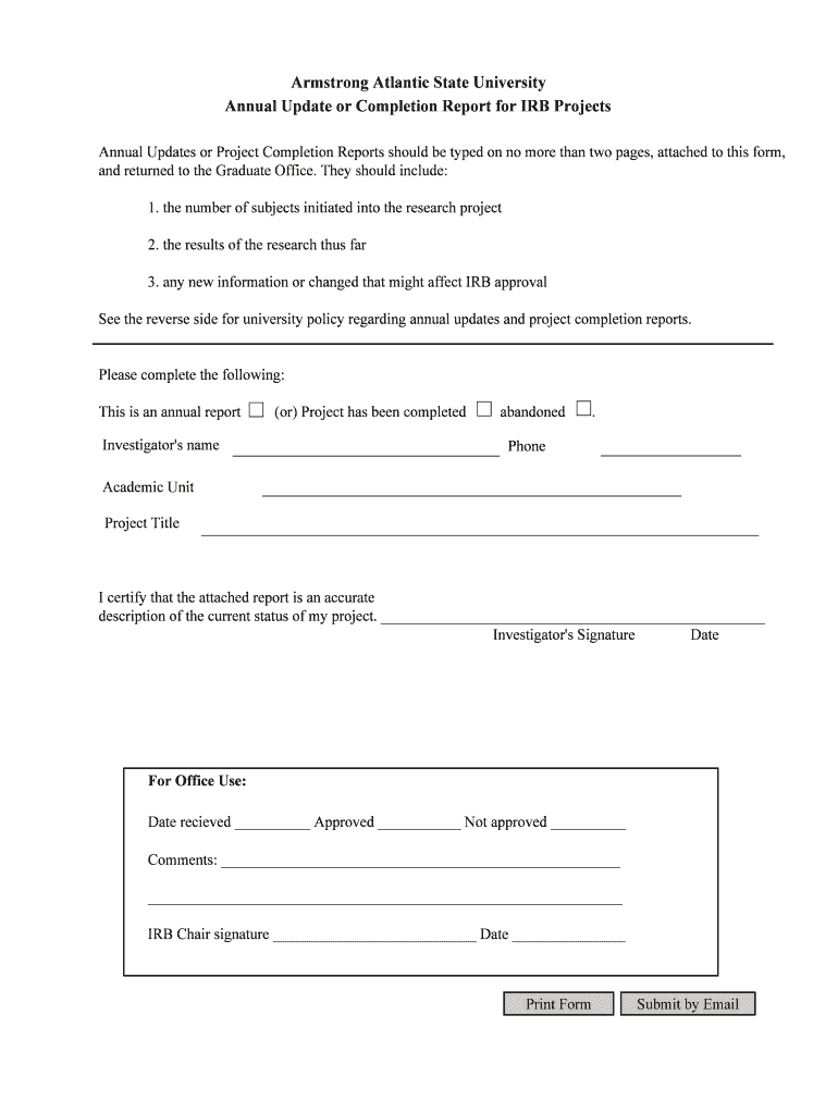 Fillable Online Annual Update or Completion Report Fax Email Print - pdfFiller