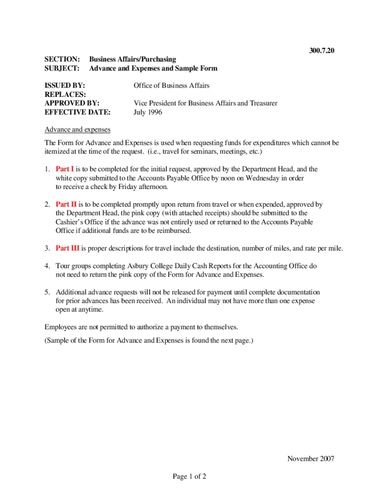 Fillable Online Advance and Expenses Request Form Fax Email Print ...