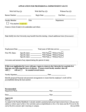 Fillable Online auburn Application for Professional Improvement Leave - Auburn University Fax ...