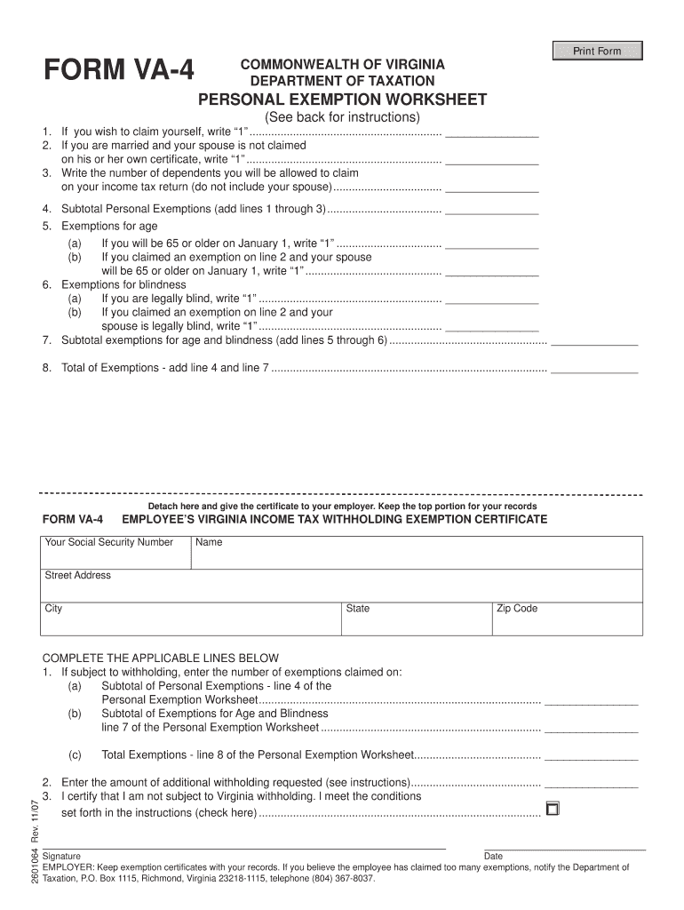 Fillable Online Employee’s Virginia Income Tax Withholding Exemption ...
