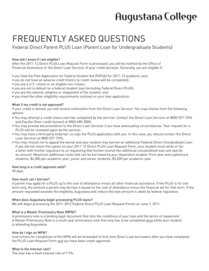 Fillable Online Frequently Asked Questions on Federal Direct Parent PLUS Loan Fax Email Print ...