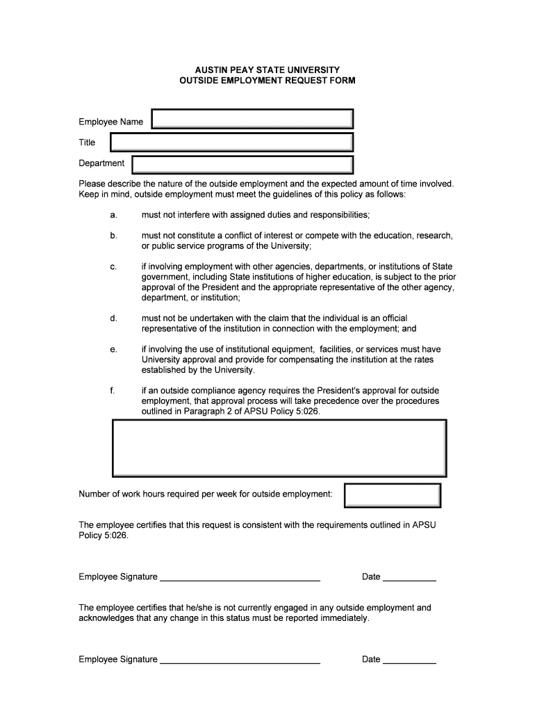 Fillable Online Outside Employment Request Form Fax Email Print - pdfFiller