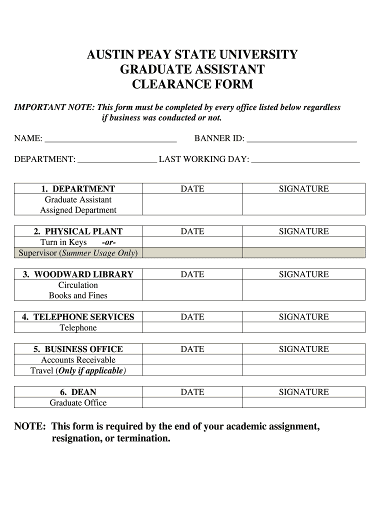 Fillable Online Graduate Assistant Clearance Form Fax Email Print ...