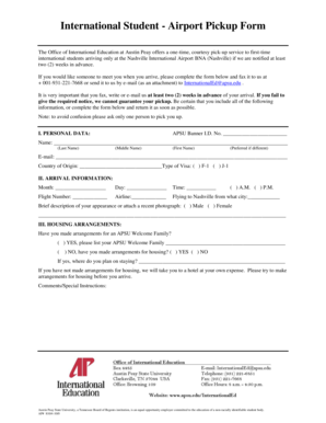 Fillable Online apsu International Student - Airport Pickup Form ...
