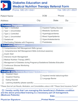 Diabetes Education And Medical Nutrition Therapy Referral Form Fax: 580 ...