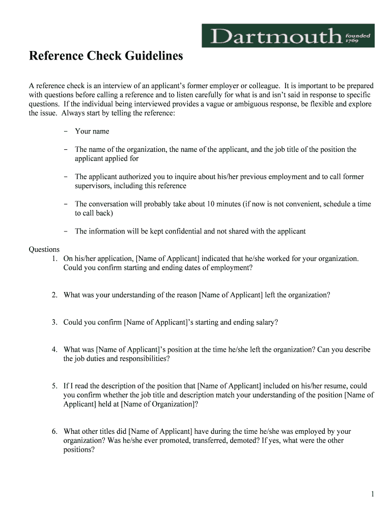 Fillable Online Reference Check Guidelines Fax Email Print - pdfFiller