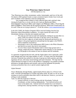 Fillable Online Guy Waterman Alpine Steward Job Description and ...