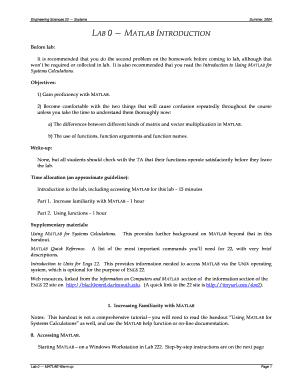 Fillable Online LAB 0 MATLAB INTRODUCTION Fax Email Print - pdfFiller
