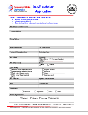 Fillable Online desu RISE Scholar Application - Delaware State ...