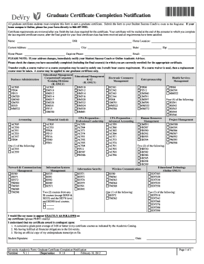 Fillable Online phx devry Graduate Certificate Completion Notification ...