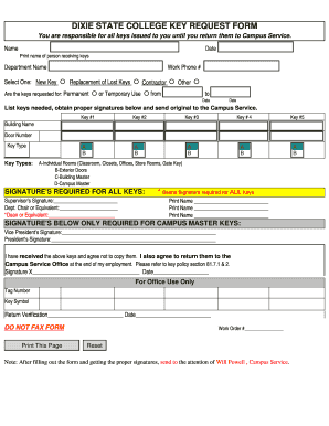 Fillable Online dixie Dixie state college key request form - dixie Fax Email Print - pdfFiller