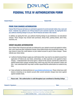 Fillable Online dowling Federal title iv authorization form - Dowling College - dowling Fax ...