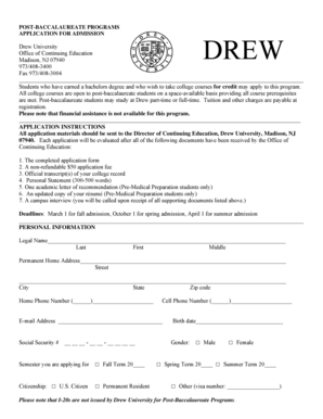 Fillable Online Application for Admission to Post-Baccalaureate ...