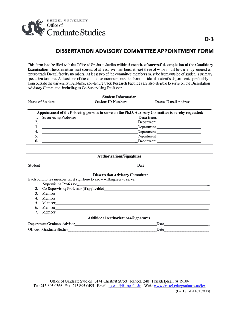Fillable Online Dissertation Advisory Committee Appointment Form Fax Email Print - pdfFiller