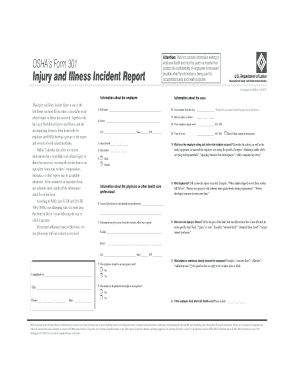 Fillable Online OSHA Form 301: Injury and Illness Incident Report Fax ...