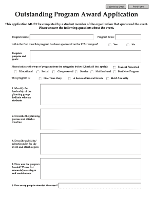 Fillable Online etsu Outstanding Program Award Application Fax Email ...