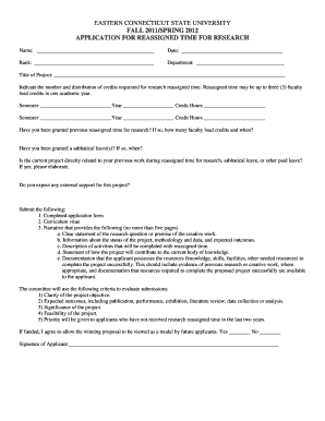 Fillable Online easternct Application for Research Reassigned Time ...