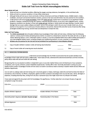 Fillable Online easternct Sickle Cell Trait Form for NCAA ...