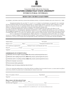 Fillable Online easternct Reduced Course Load Form - Eastern Connecticut State University ...