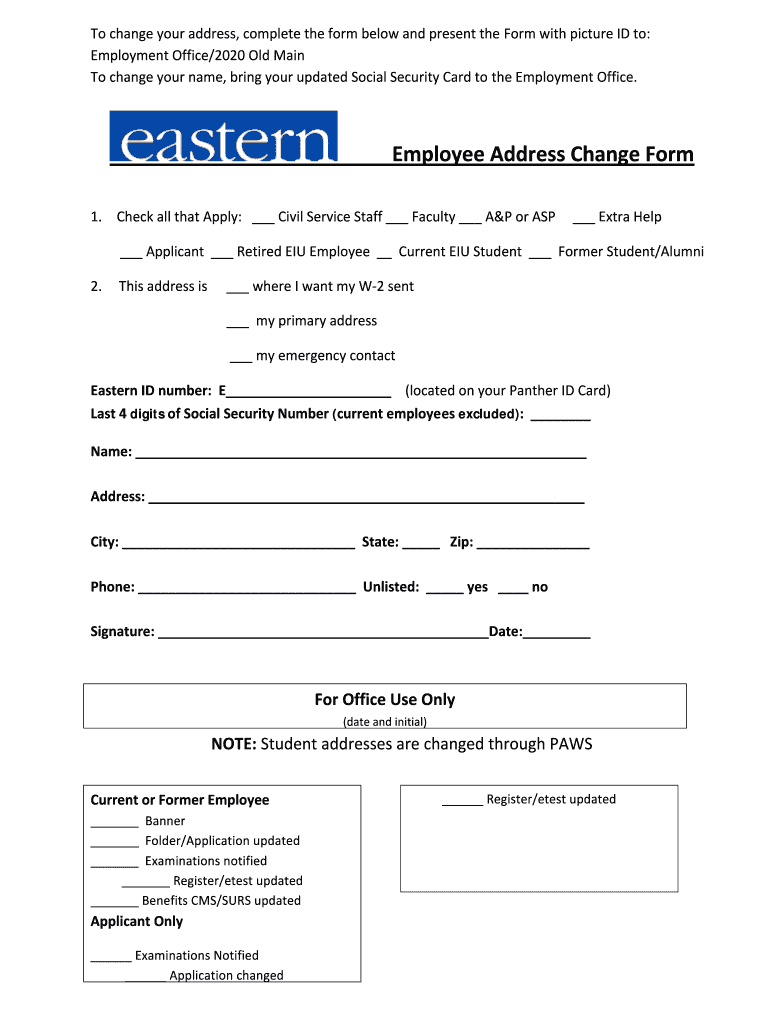 Fillable Online eiu Employee Address Change Form Fax Email Print - pdfFiller