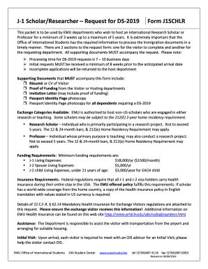 Fillable Online emich J-1 Scholar/Researcher Request for DS-2019 Form J1SCHLR - emich Fax Email ...