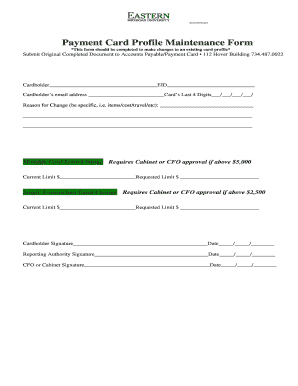 Fillable Online emich Payment Card Profile Maintenance Form Fax Email ...
