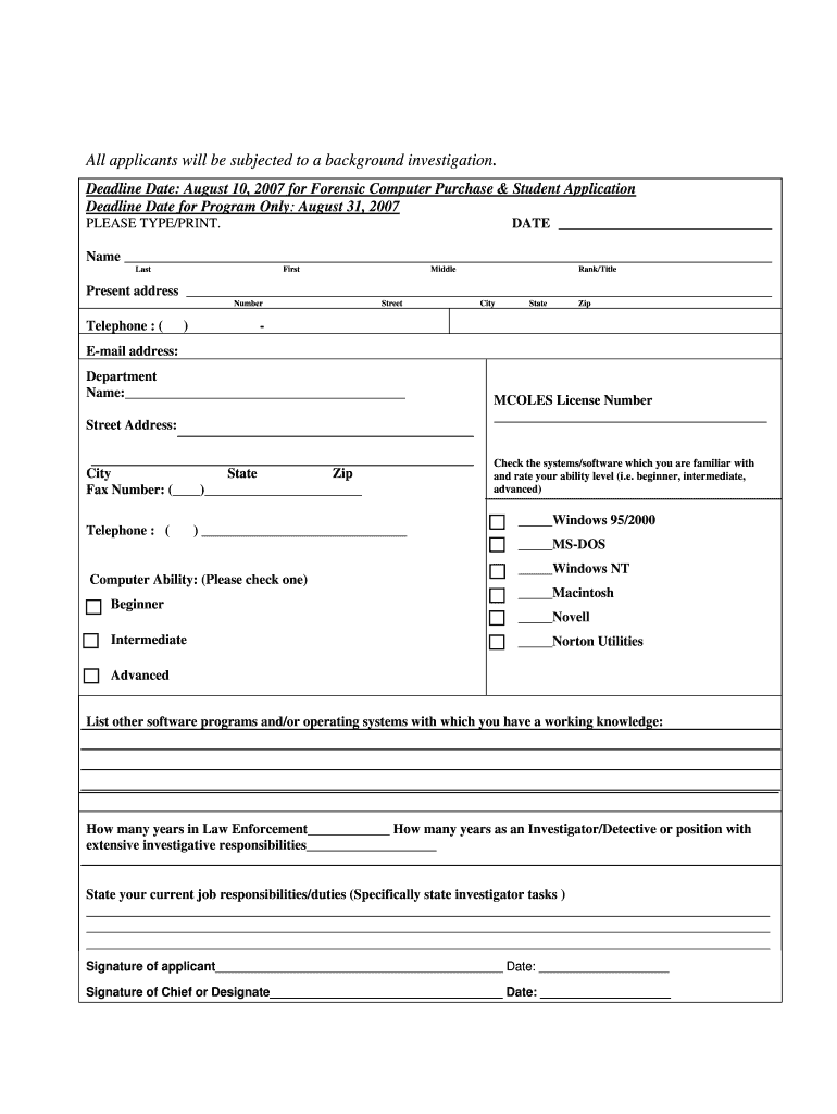 Fillable Online Application for the Computer Forensic Investigation Program Fax Email Print ...