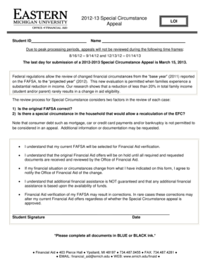 Fillable Online emich Loss of Income Appeal 2008-2009 - emich Fax Email ...