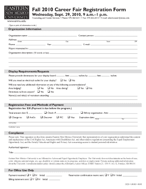 Fall 2010 Career Fair Registration Form - Eastern New Mexico ... - Fill ...