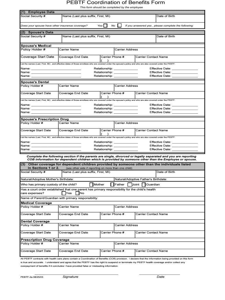 Fillable Online PEBTF Coordination of Benefits Form Fax Email Print ...