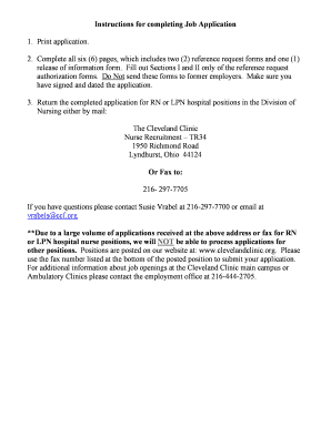 Fillable Online Job Application for The Cleveland Clinic Fax Email ...