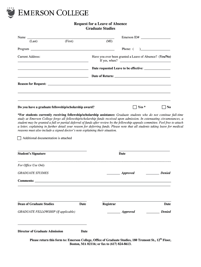 Fillable Online Graduate Studies Leave of Absence Request Form Fax Email Print - pdfFiller