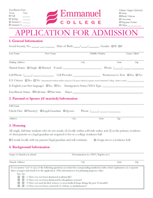 Fillable Online Admissions Application - Emmanuel College Fax Email Print - pdfFiller