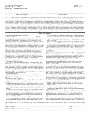 EMORY UNIVERSITY 2007 2008 Fraternity Housing Agreement - Emory - Fill ...