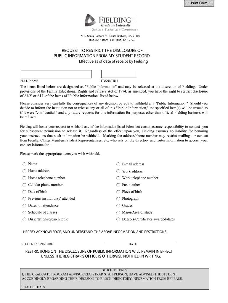 Fillable Online Request to Restrict Disclosure of Public Information Fax Email Print - pdfFiller