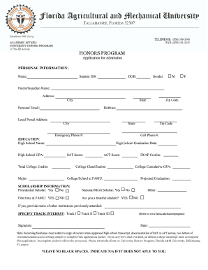 Fillable Online Application for Admission to Honors Program Fax Email Print - pdfFiller