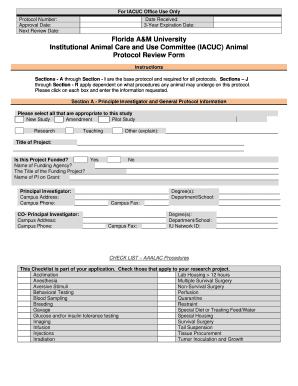 (IACUC) Animal Protocol Review Form - Florida Agricultural ... - Fill ...