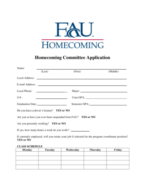 Fillable Online fau Homecoming Committee Application - fau Fax Email ...