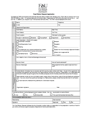 Fau Food Waiver - Fill Online, Printable, Fillable, Blank | pdfFiller