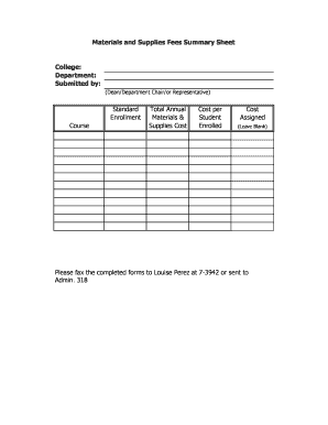 Fillable Online fau Materials and Supplies Fees Form Fax Email Print ...