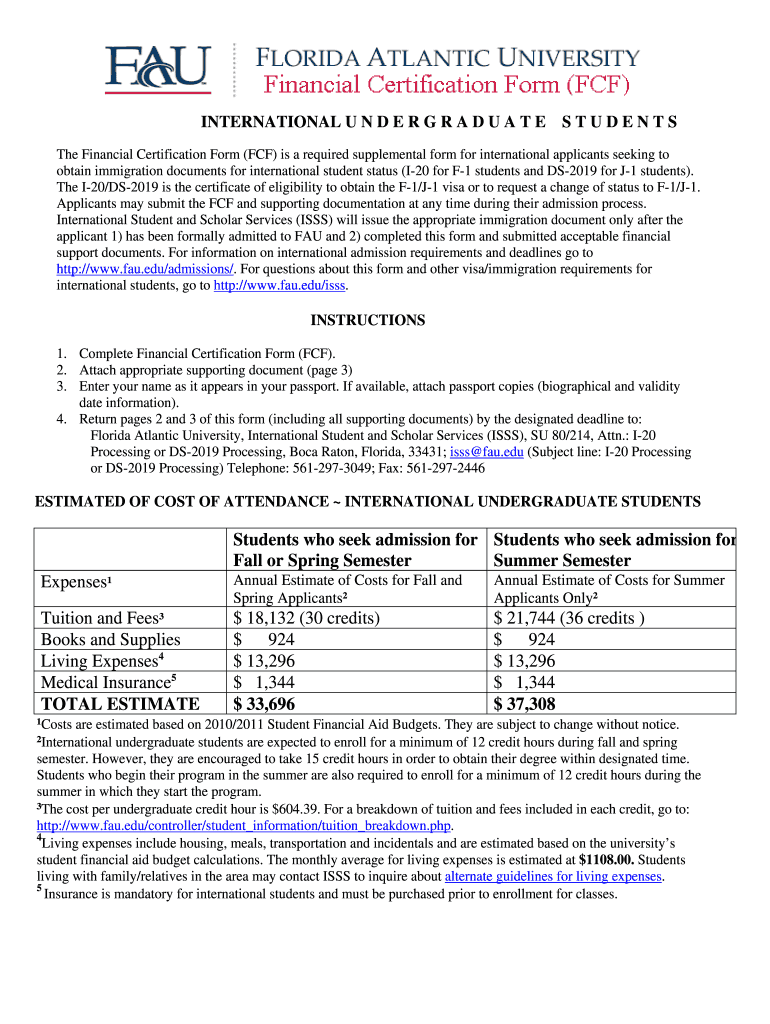 Fillable Online fau INTERNATIONAL UNDERGRADUATE STUDENT APPLICATION ...