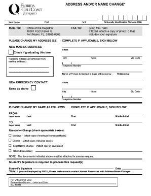 Fillable Online fgcu ADDRESS ANDOR NAME CHANGE* - fgcu Fax Email Print ...