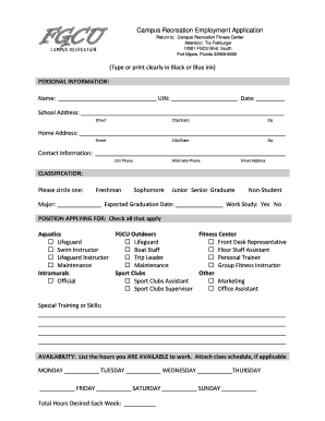 Fillable Online fgcu Campus Recreation Employment Application (Type or ...