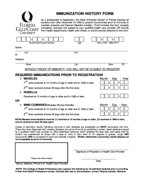 Fillable Online fgcu IMMUNIZATION HISTORY FORM - fgcu Fax Email Print ...
