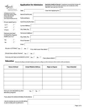 Fillable Online Application for Admission - Augusta Health Fax Email ...