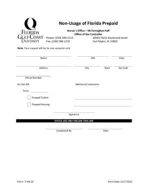 Fillable Online fgcu florida prepsid fgcu form Fax Email Print - pdfFiller